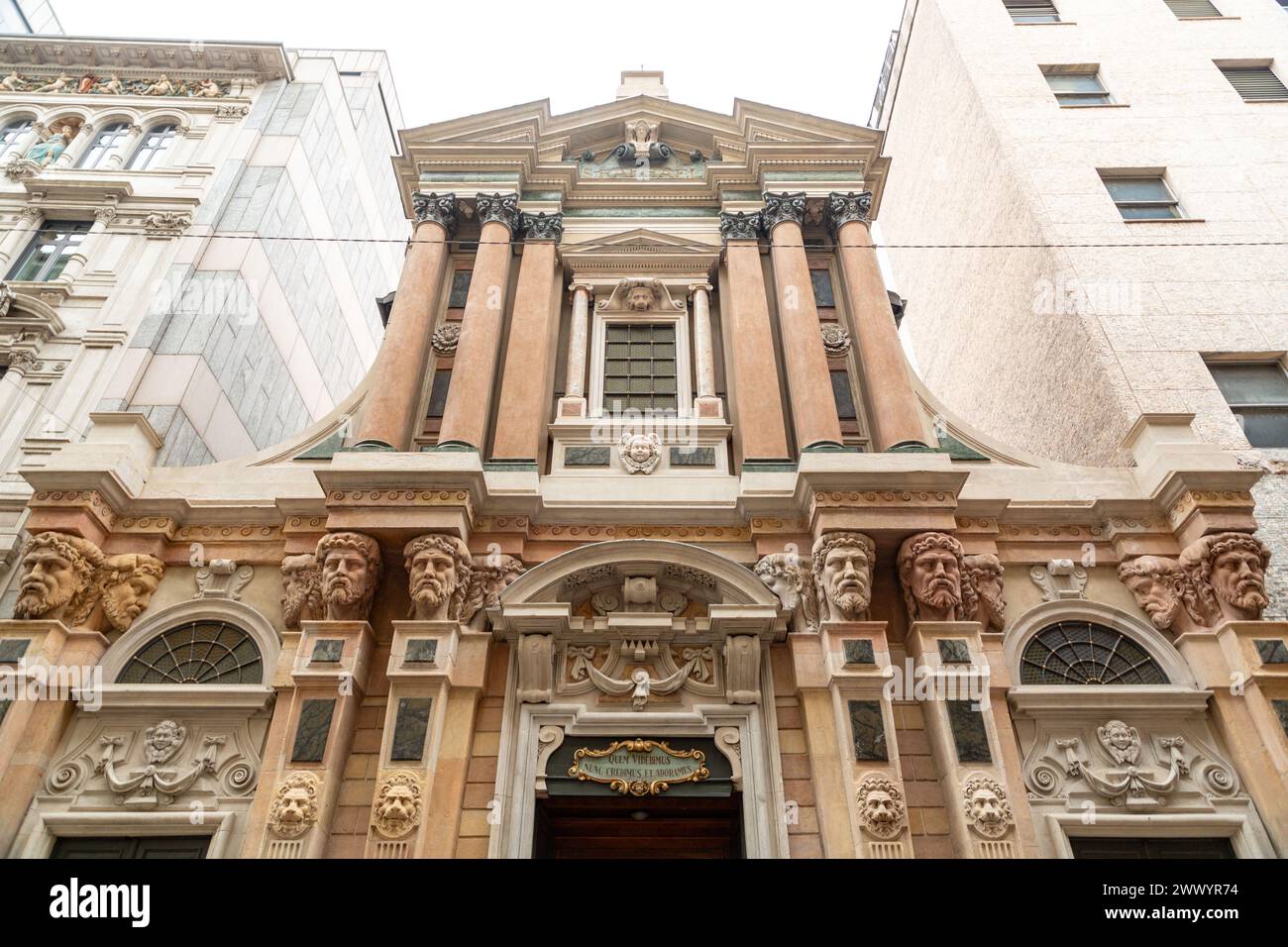 Milan, Italy - 30 March 2022: Front facade of San Raffaele Church in ...