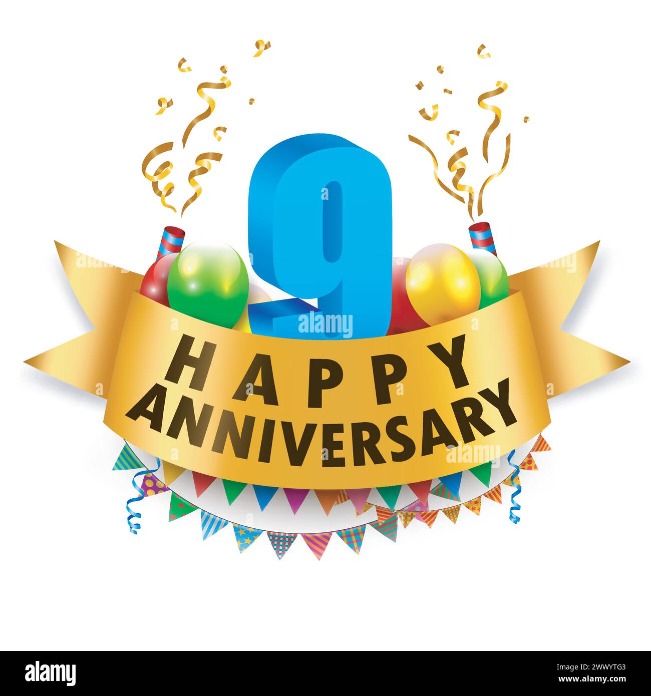 Happy 9th Anniversary Celebration, Vector Illustration Stock Vector ...