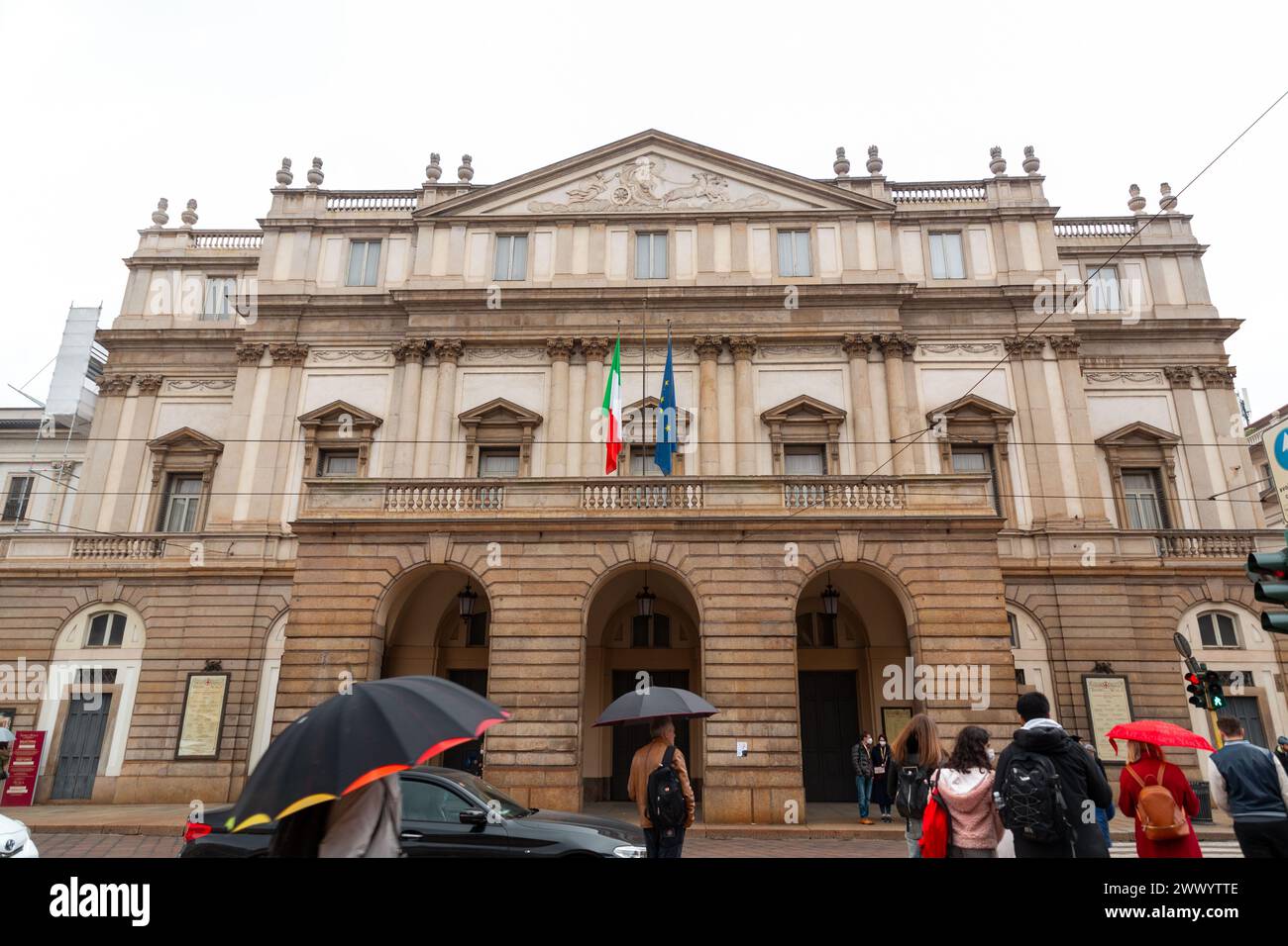 Milan, Italy - 30 March 2022: Piazza della Scala is a pedestrian ...