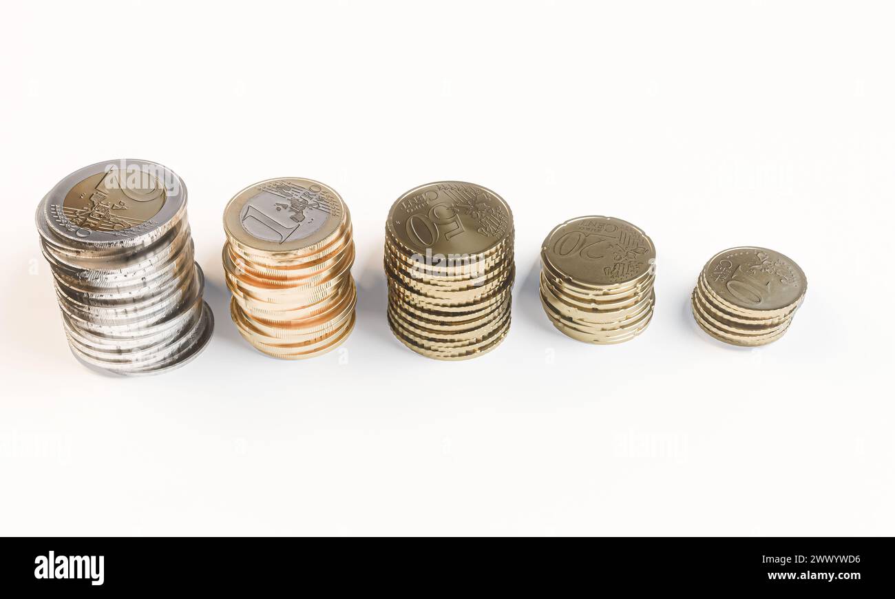 Euro coins isolated on white background 3d illustration Stock Photo - Alamy