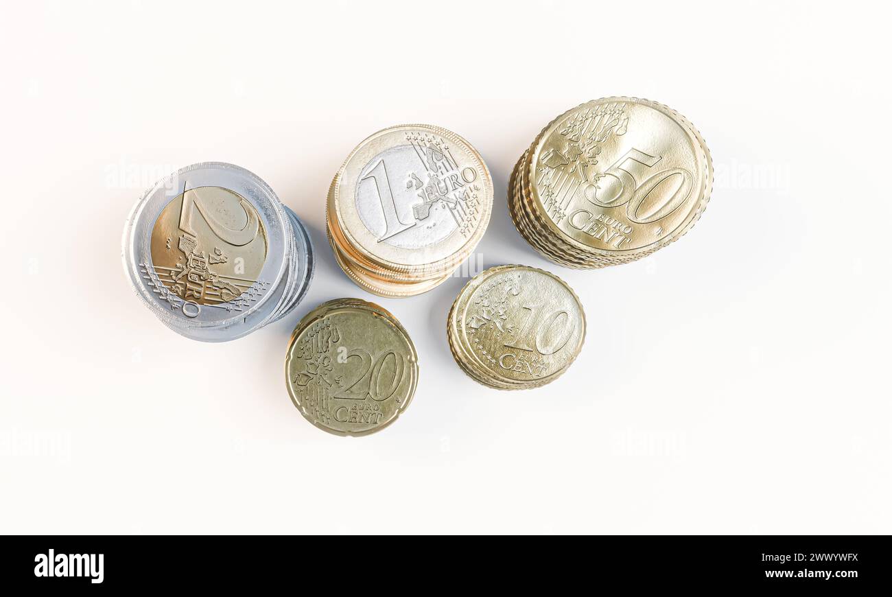 Euro coins isolated on white background 3d illustration Stock Photo - Alamy