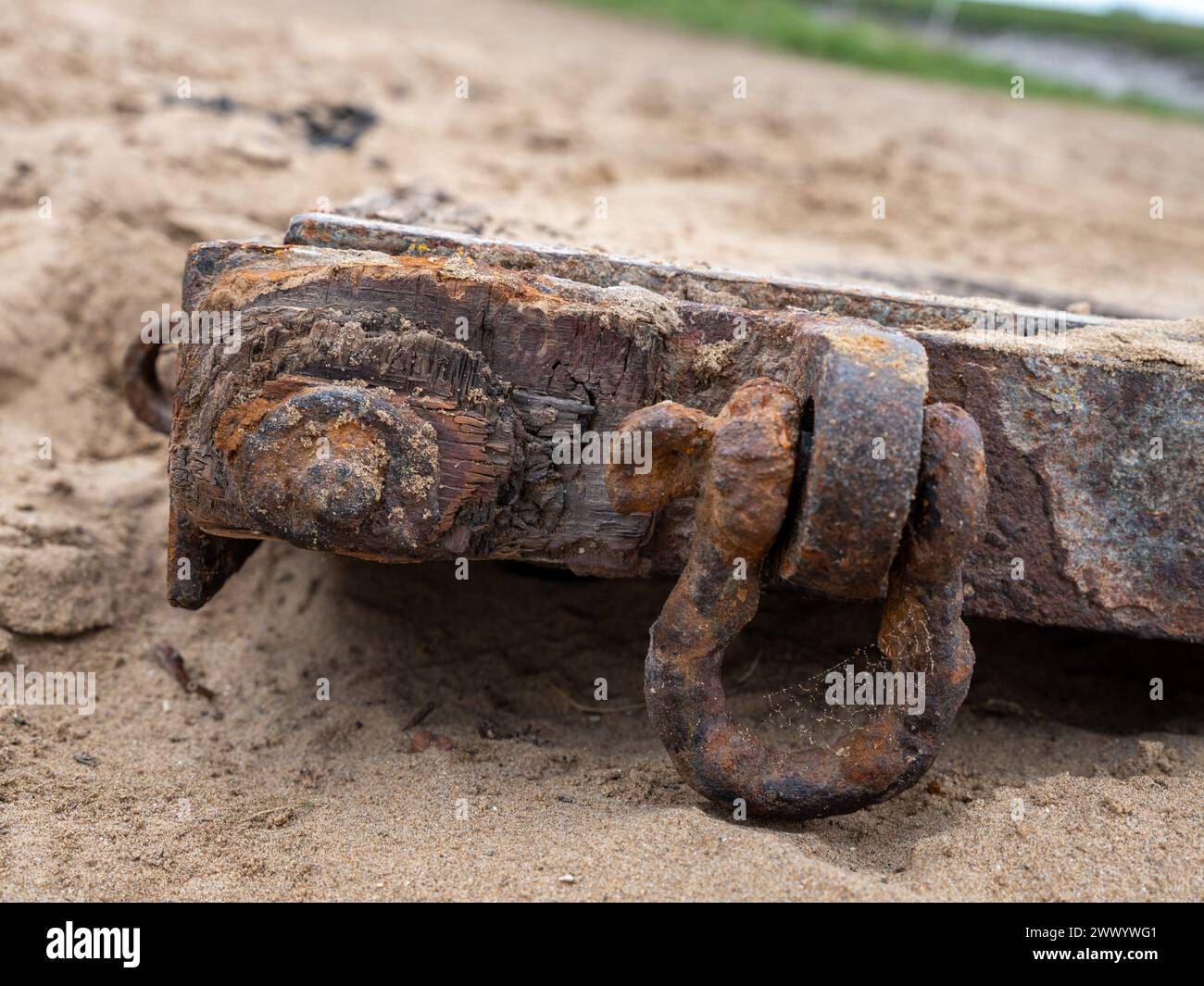 March 2024 - Old rusty metal shackles on th ebeach at Uphill, Weston ...