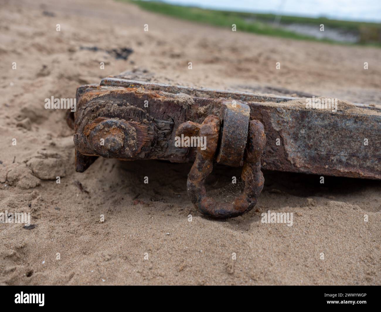 March 2024 - Old rusty metal shackles on th ebeach at Uphill, Weston ...