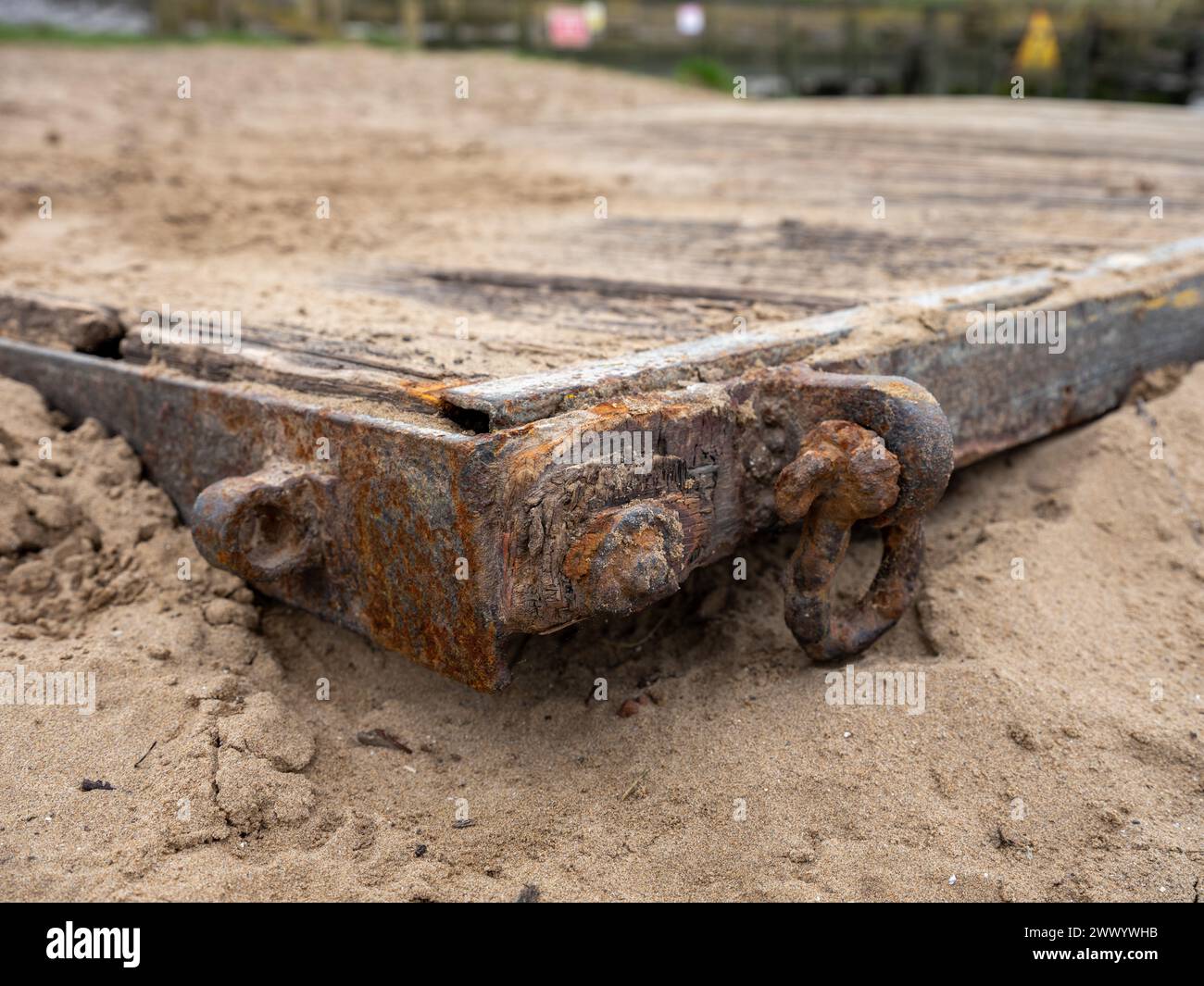 March 2024 - Old rusty metal shackles on th ebeach at Uphill, Weston ...