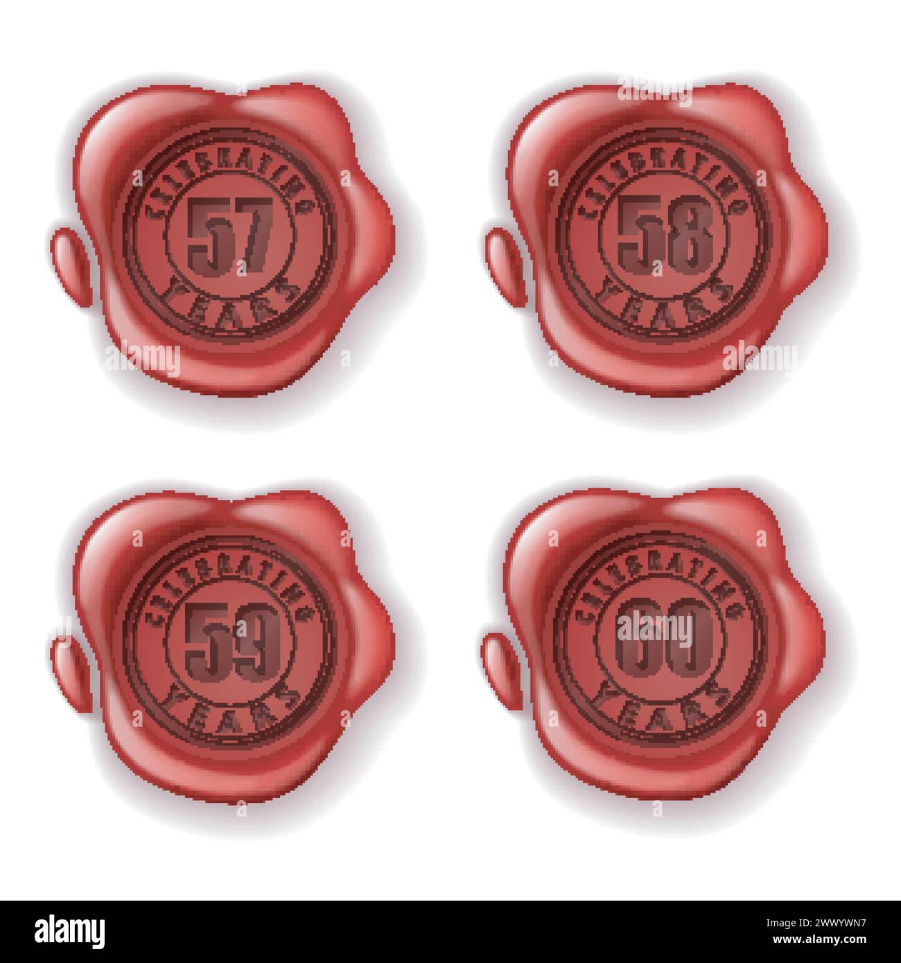 Celebrating 57-60 Years Greeting card Wax Seal, Vector Illustration ...