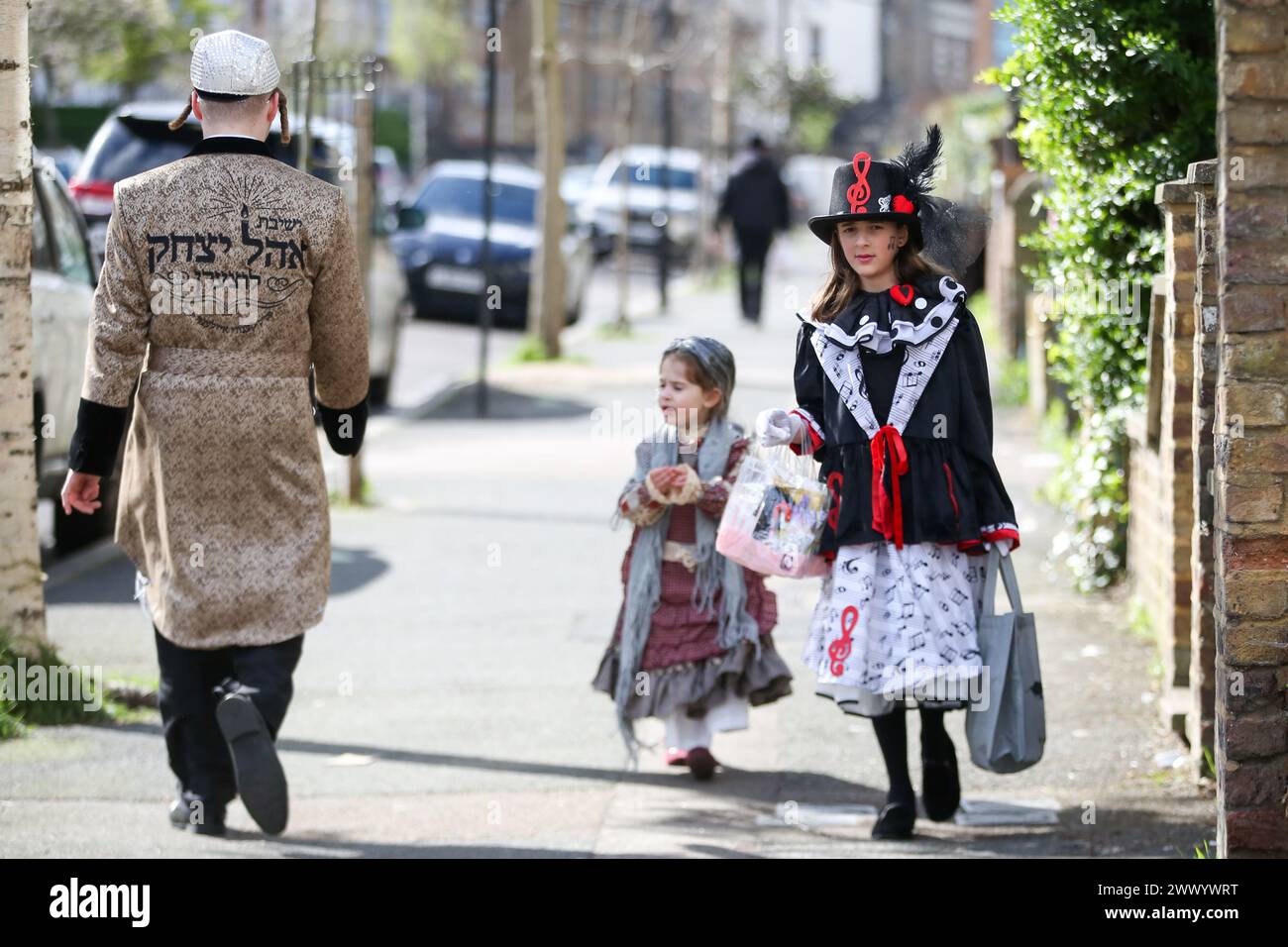 London, UK. 24th Mar, 2024. Orthodox Jewish children dressed in ...