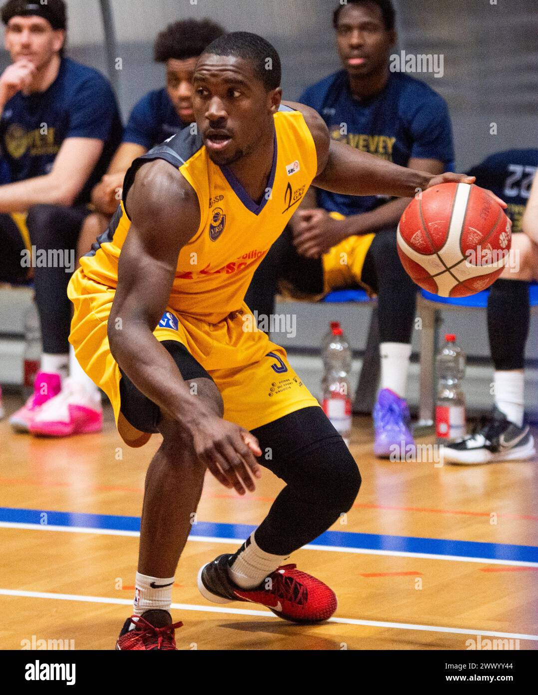 Vevey, Switzerland. 03rd June, 2024. Kyle Silva Oliveira (Top Scorer) of Vevey Riviera Basket #2 ...