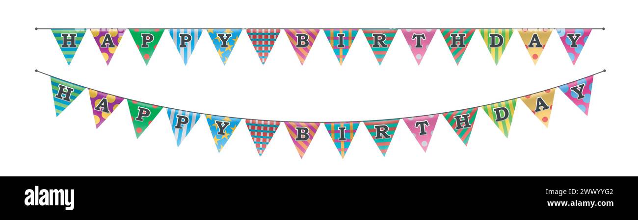 Triangle Bunting Flags With Happy Birthday Text, Vector Illustration ...