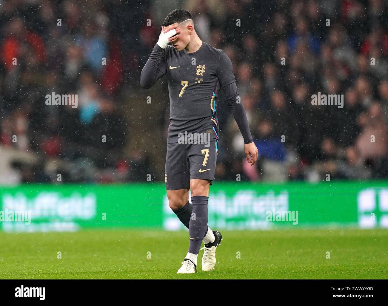 England's Phil Foden reacts after Belgium's Youri Tielemans (not ...