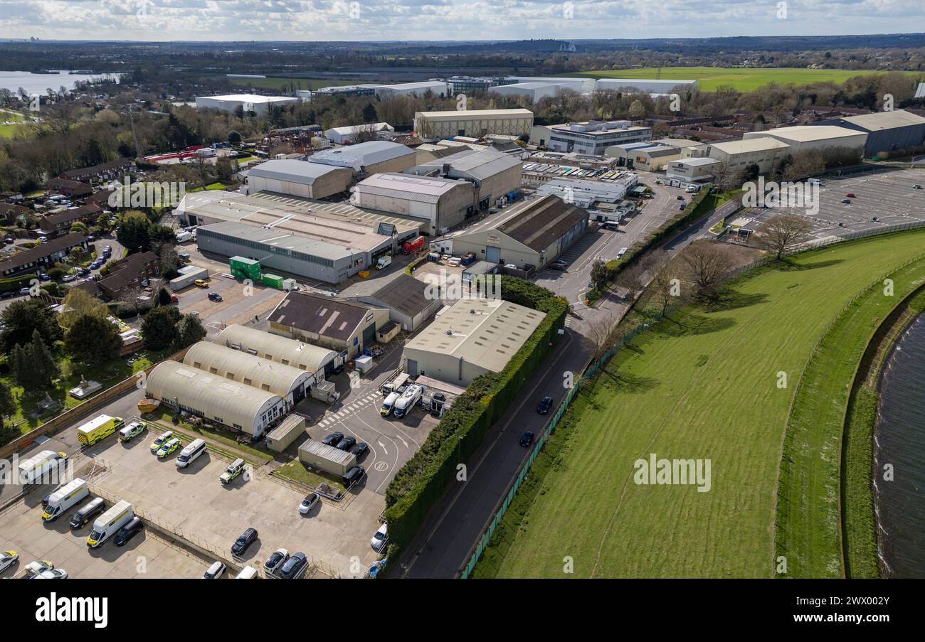 Aerial view of the main Shepperton Studios (TW17) site in Surrey, UK ...