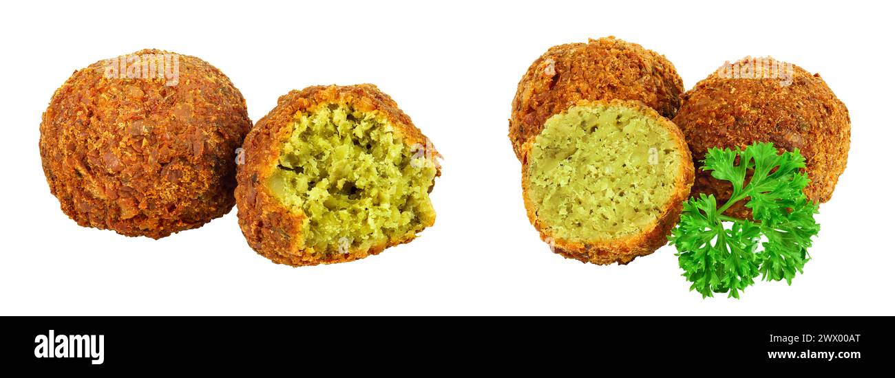 falafel ball with half isolated on a white background with full depth ...