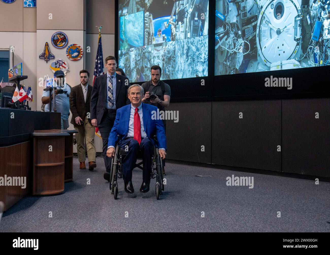 Houston Texas USA, March 26 2024: Texas Governor GREG ABBOTTT tours ...