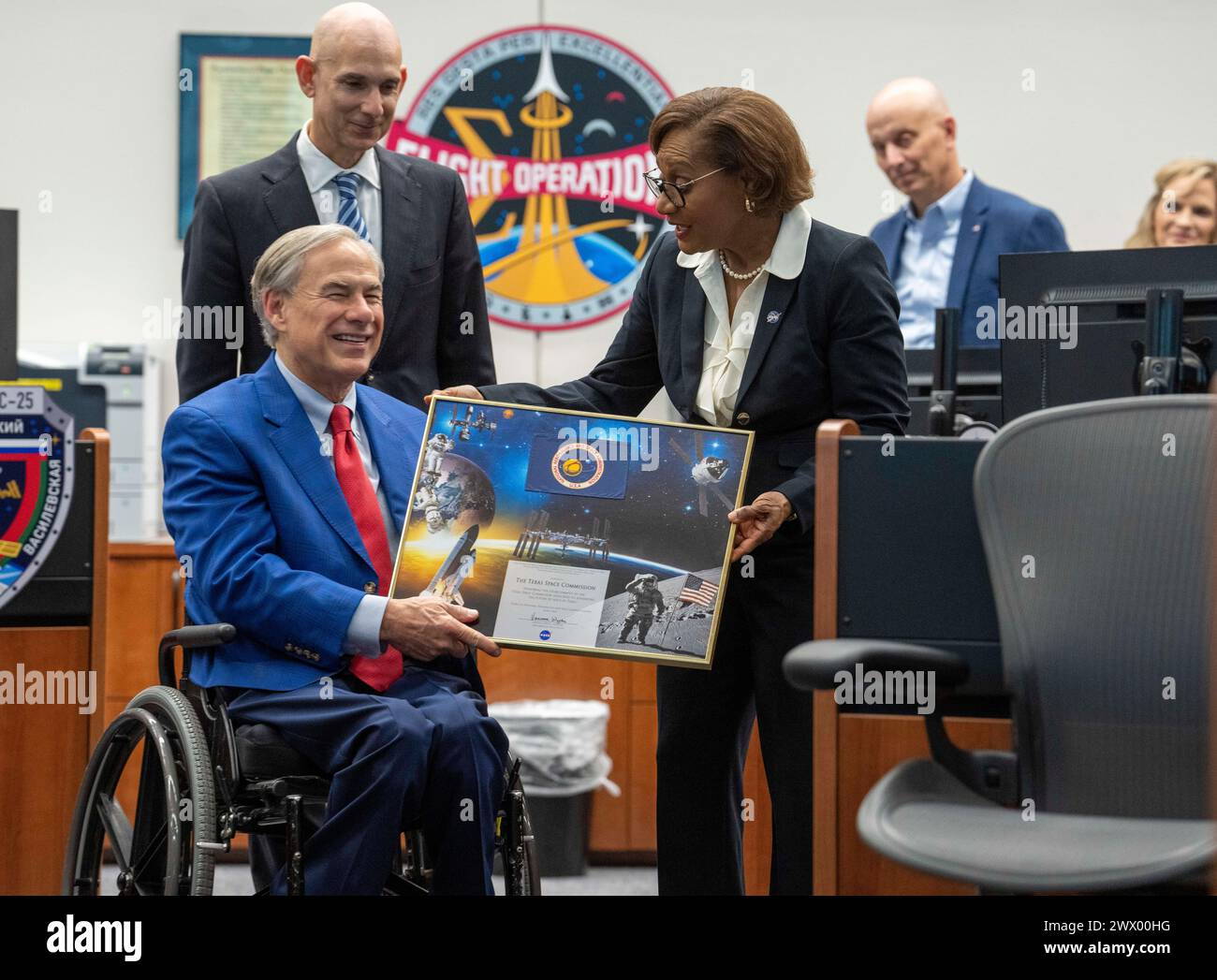 Houston Texas USA, March 26 2024: Texas Governor GREG ABBOTT (left ...