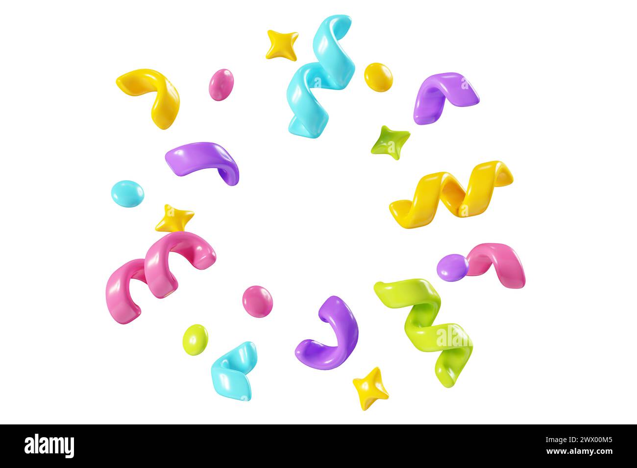 Birthday party popper confetti streamers 3d render illustration Stock ...