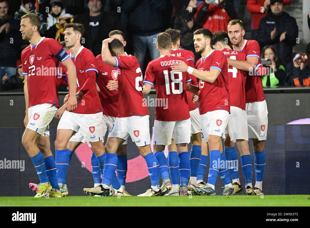 Prague, Czech Republic. 26th Mar, 2024. Czech players celebrate victory ...