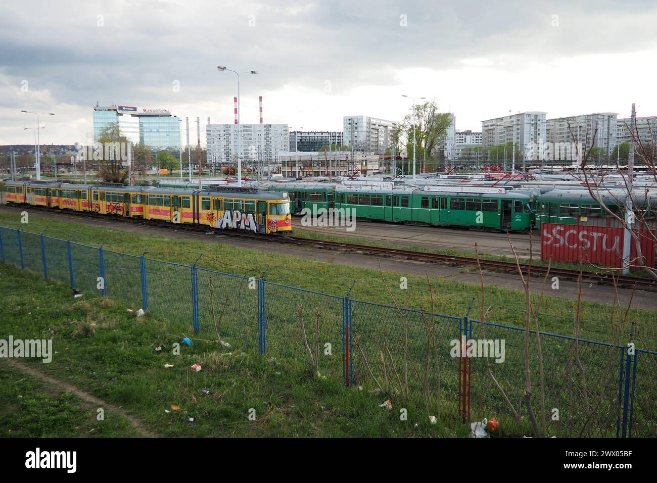 Belgrade, Serbia, March 17, 2024: tram station, tram terminus. Novi ...