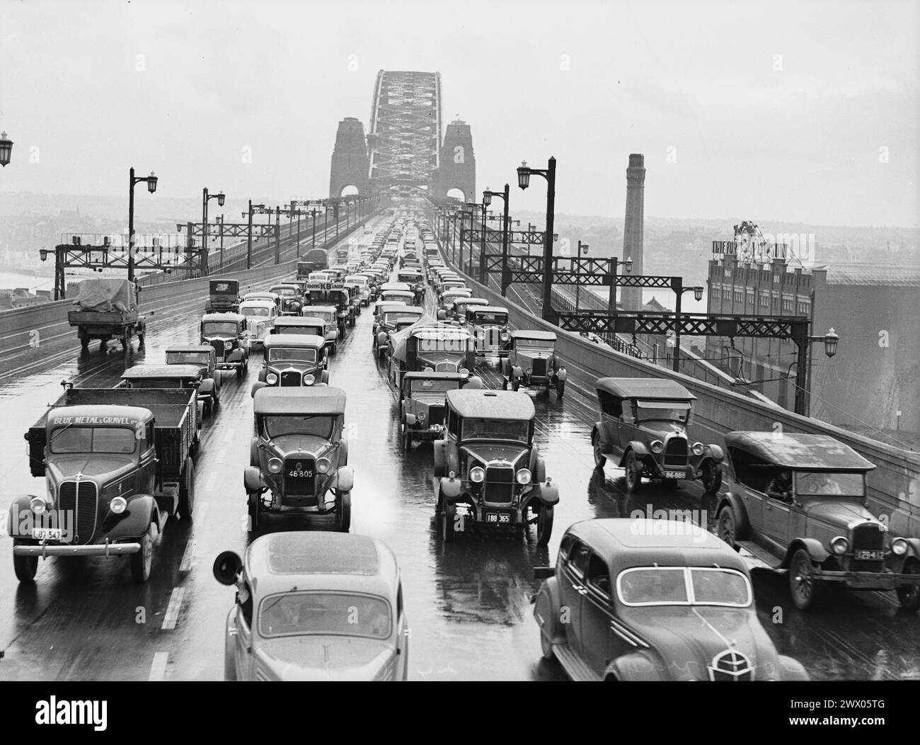 Large traffic backed up of Cars on the Sydney Harbour Bridge. Vintage Photography During Petrol ...