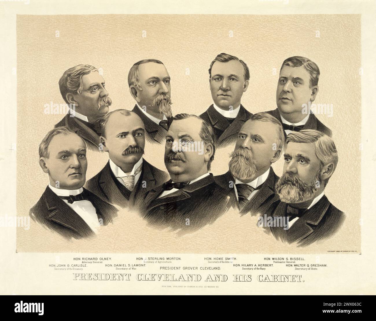 American President Grover Cleveland and his cabinet, 1893. Vintage USA ...