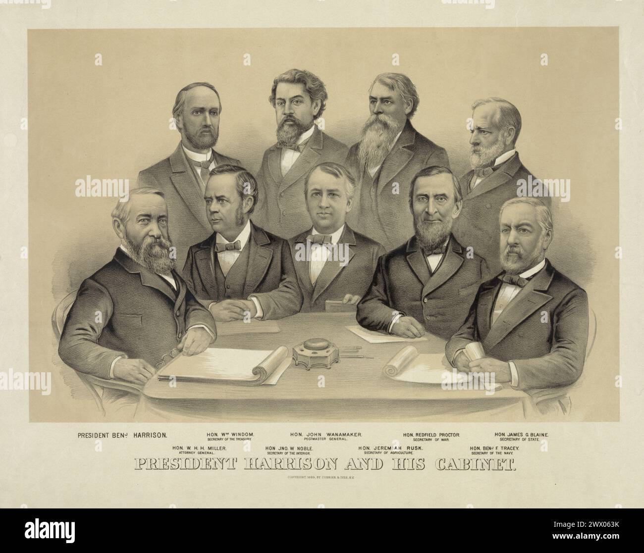 American President William Henry Harrison and his cabinet. Vintage USA ...