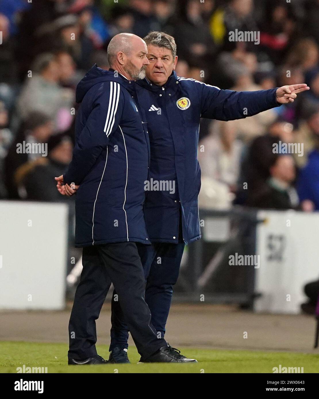 Scotland manager Steve Clarke with assistant John Carver during a ...