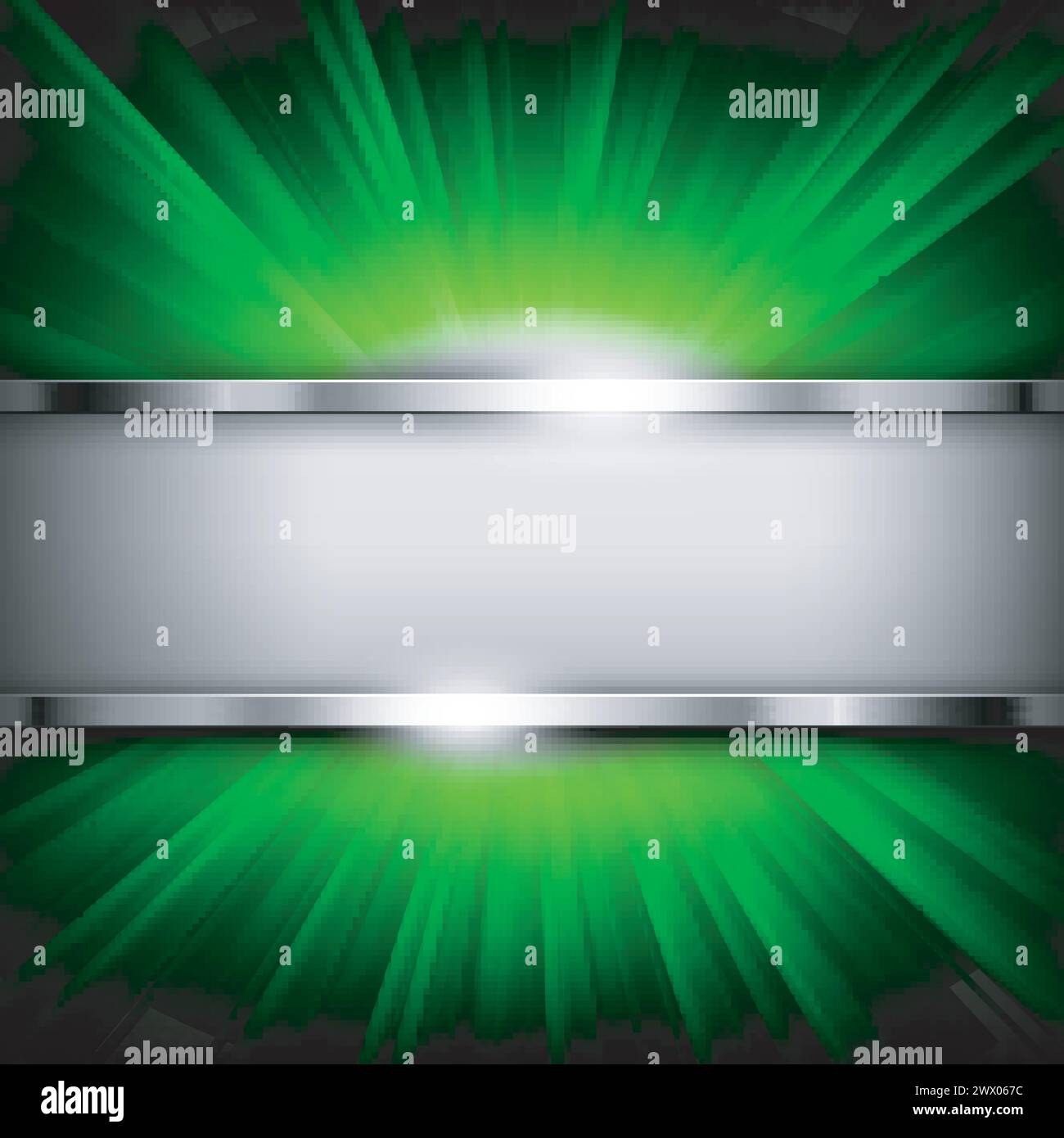 Metallic Chrome Banner with Text Space on Green Light Illuminated ...