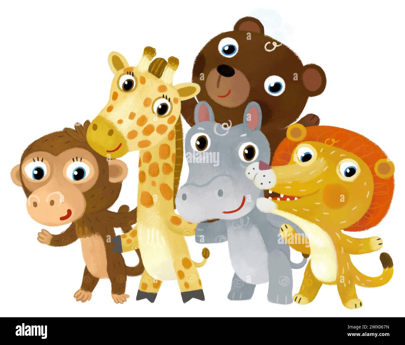 Cartoon zoo scene with zoo animals friends together in amusement park ...
