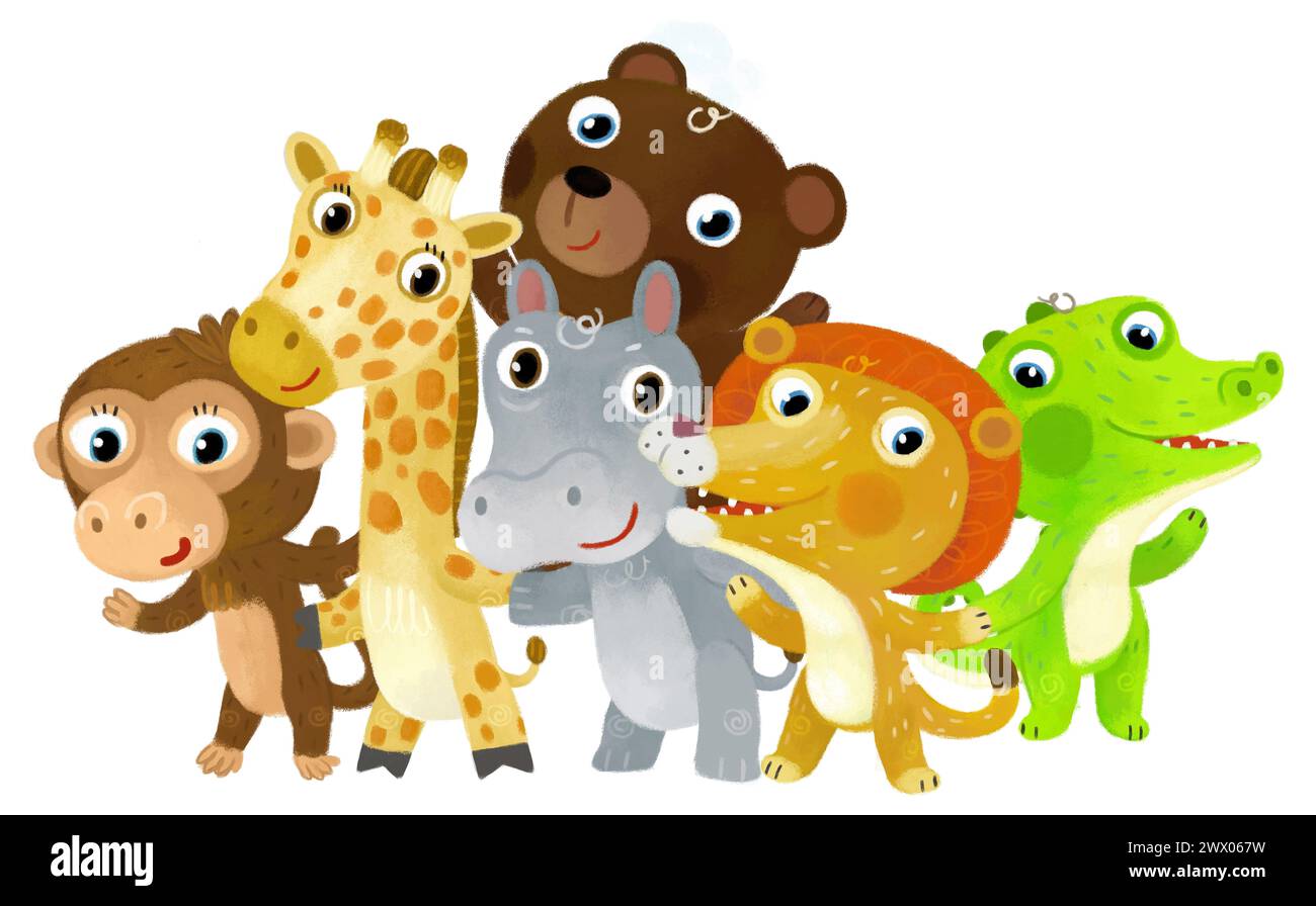 Cartoon zoo scene with zoo animals friends together in amusement park ...