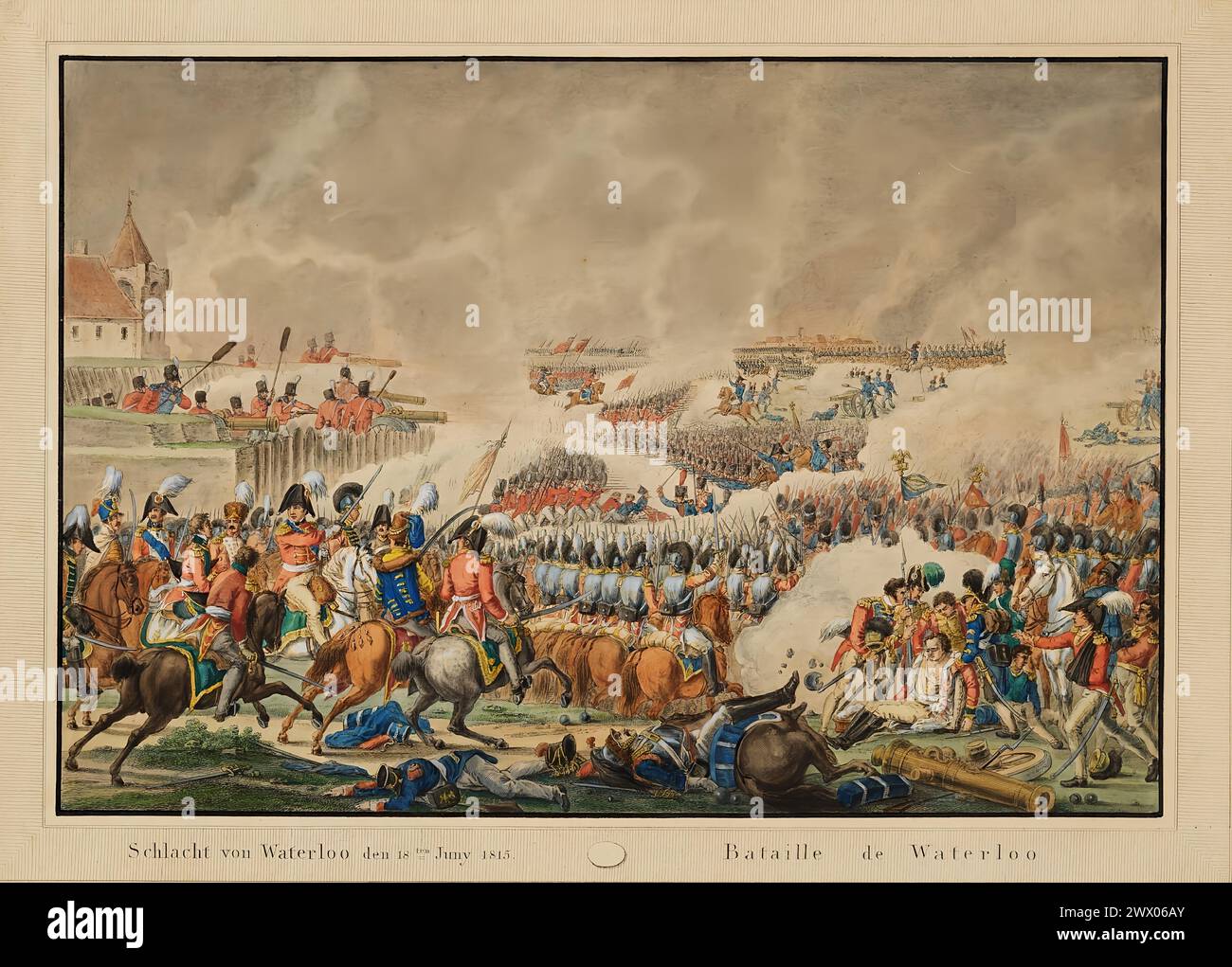Vintage Art Print: The Battle of Waterloo 18th of June 1815. Engraving ...