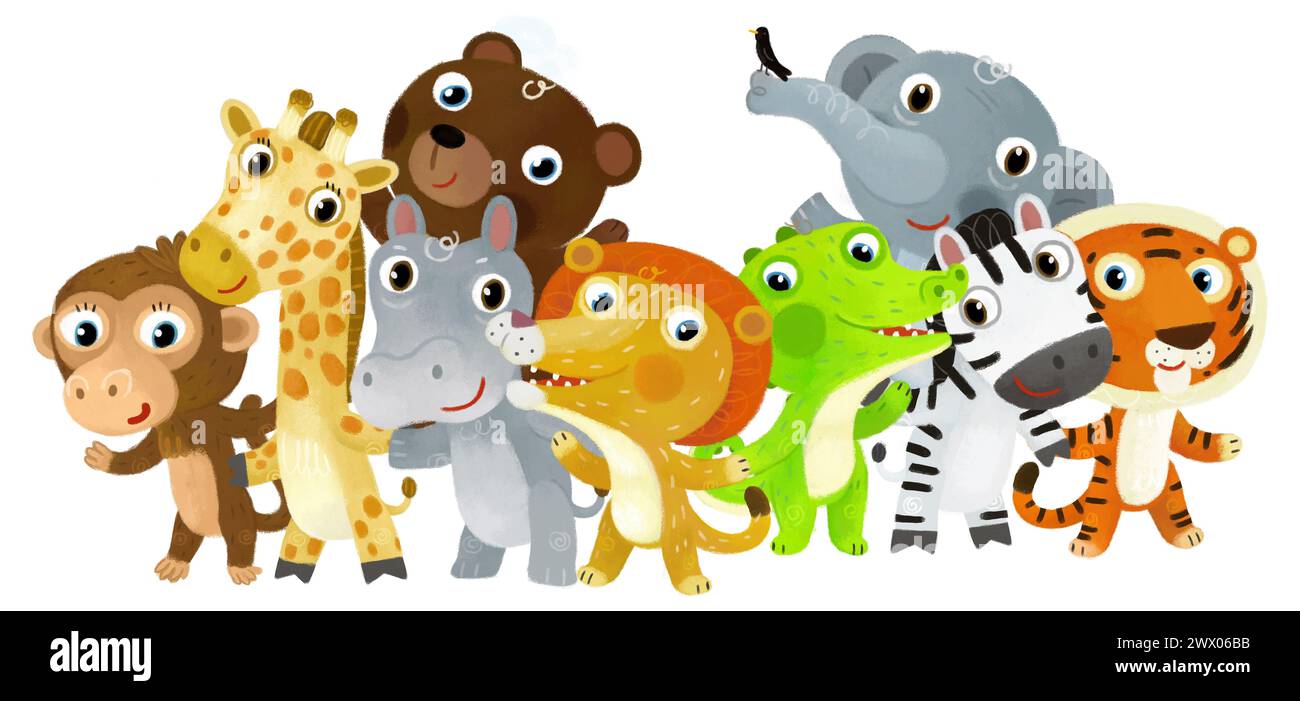 Cartoon zoo scene with zoo animals friends together in amusement park ...