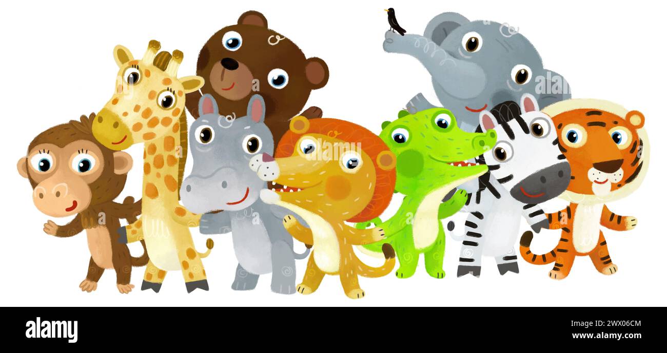 Cartoon zoo scene with zoo animals friends together in amusement park ...