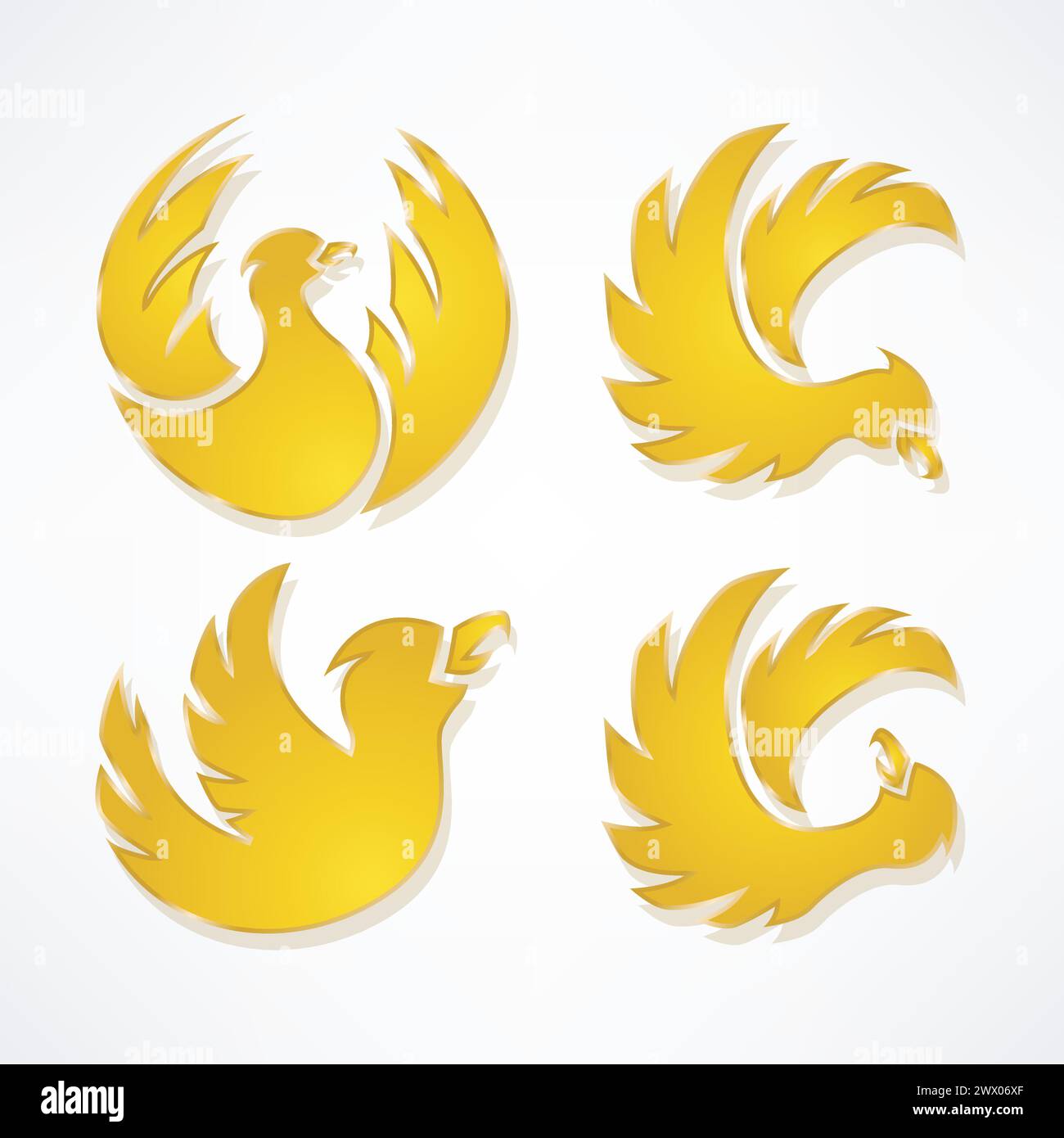 Round Flying Birds Gold Color Sign Set, Vector Illustration Stock ...