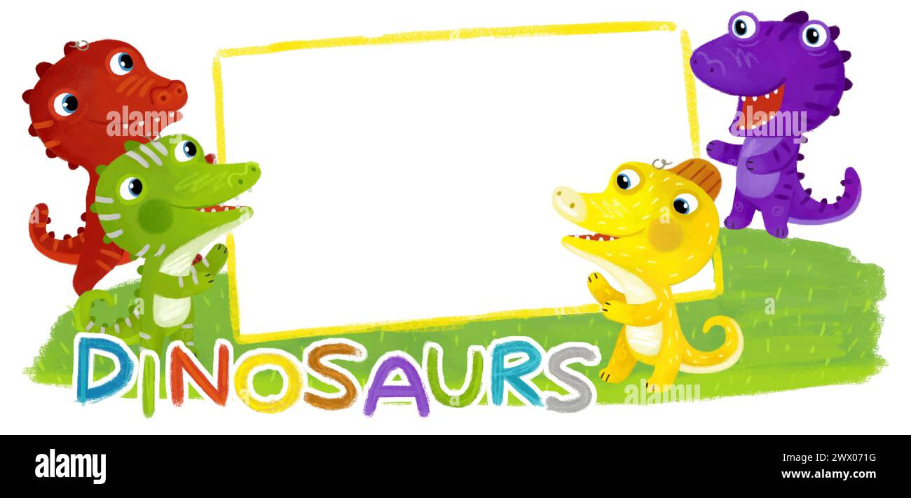 cartoon scene with dino dinosaurs or dragons friends playing having fun ...