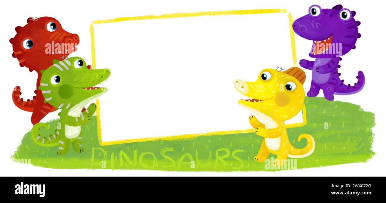 cartoon scene with dino dinosaurs or dragons friends playing having fun ...