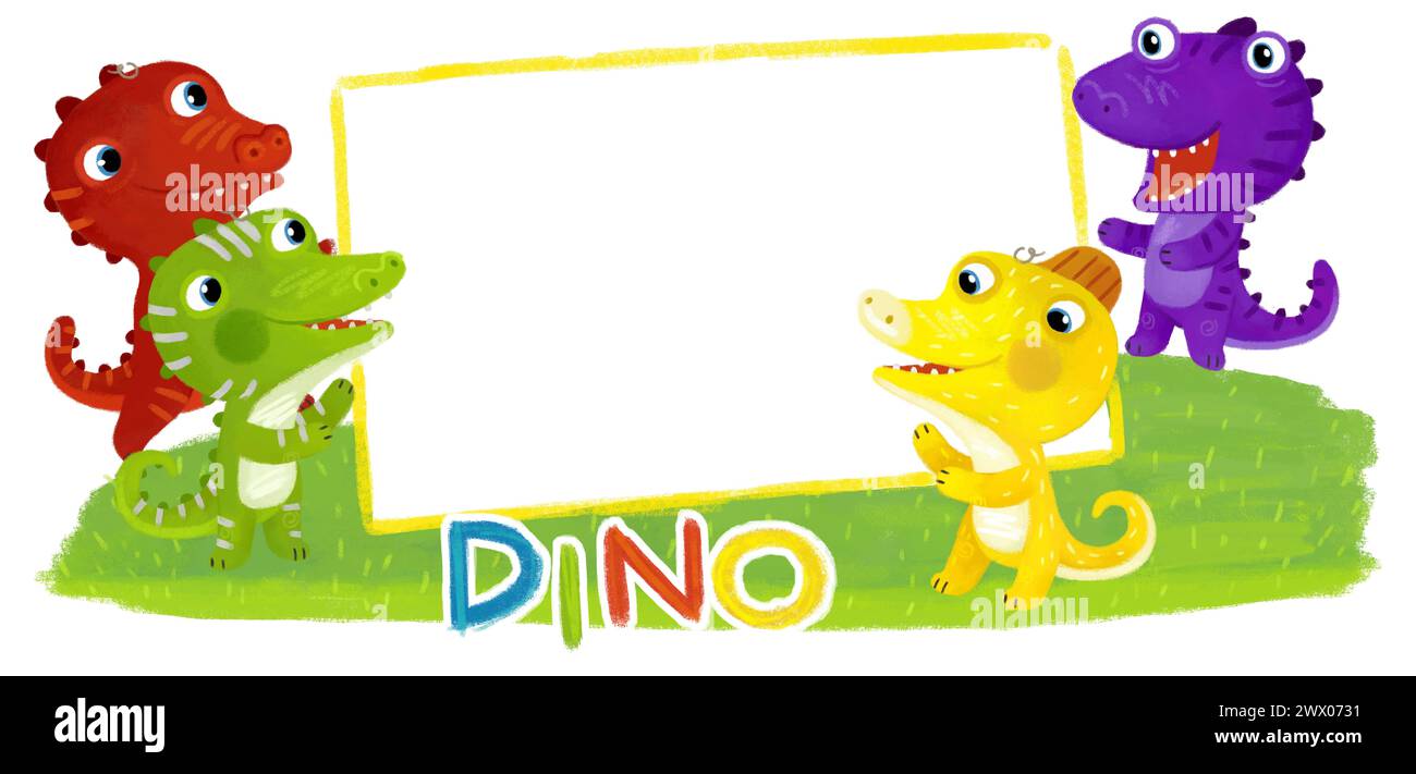 cartoon scene with dino dinosaurs or dragons friends playing having fun ...