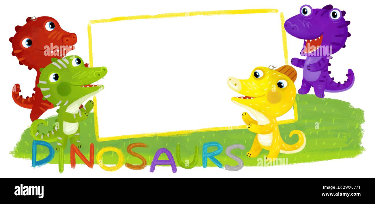 cartoon scene with dino dinosaurs or dragons friends playing having fun ...