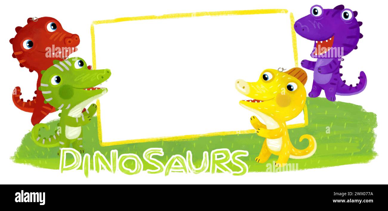 cartoon scene with dino dinosaurs or dragons friends playing having fun ...