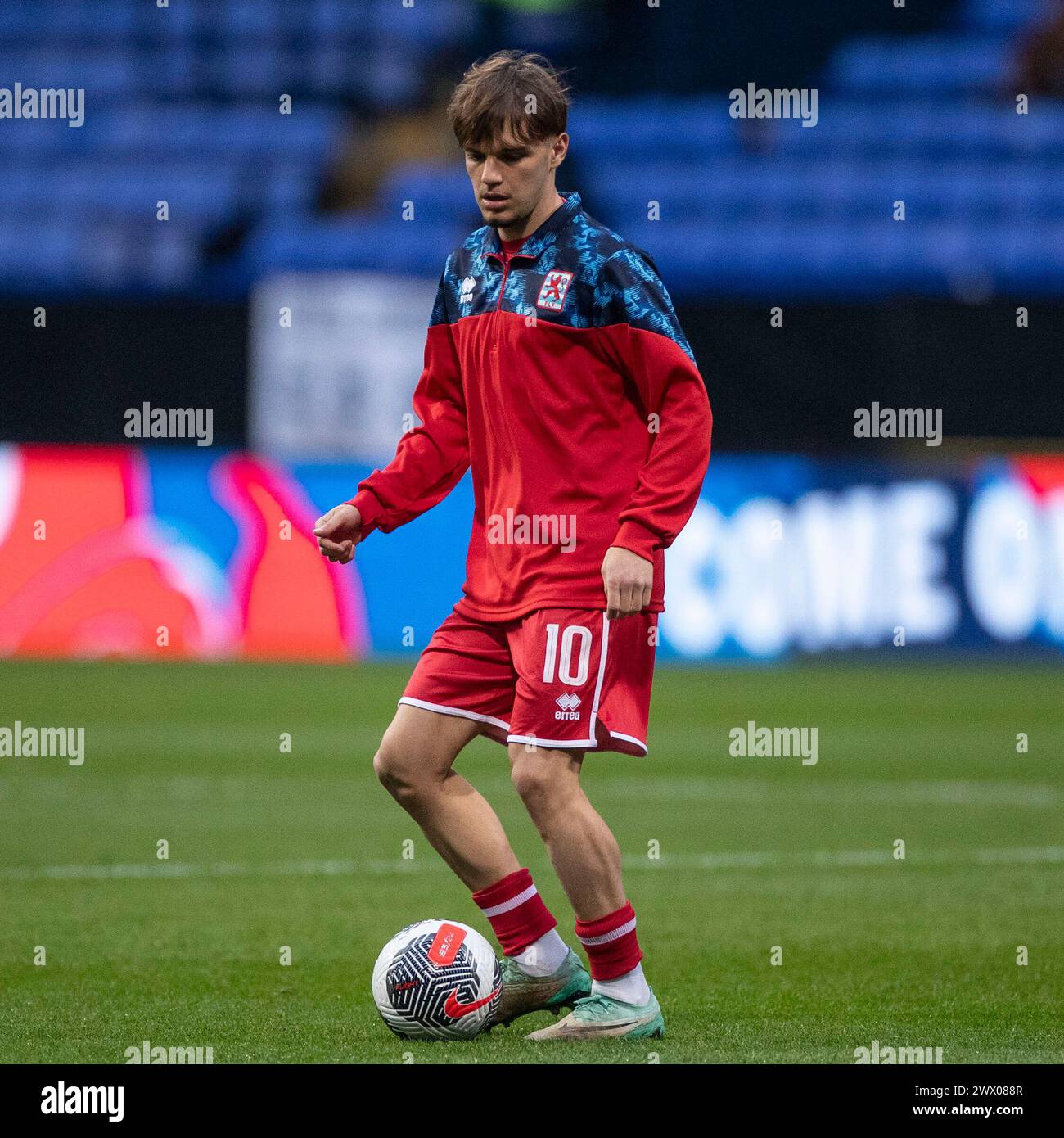 Rayan Berberi #10 of Luxembourg warms-up before the match during the ...