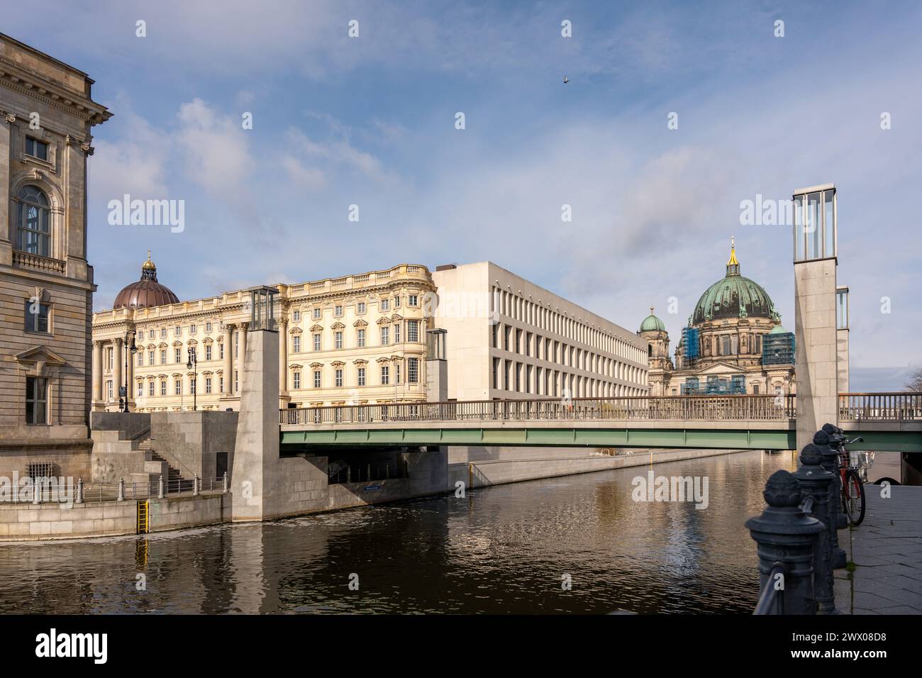 The river flows along the ancient houses of the European city of Berlin ...