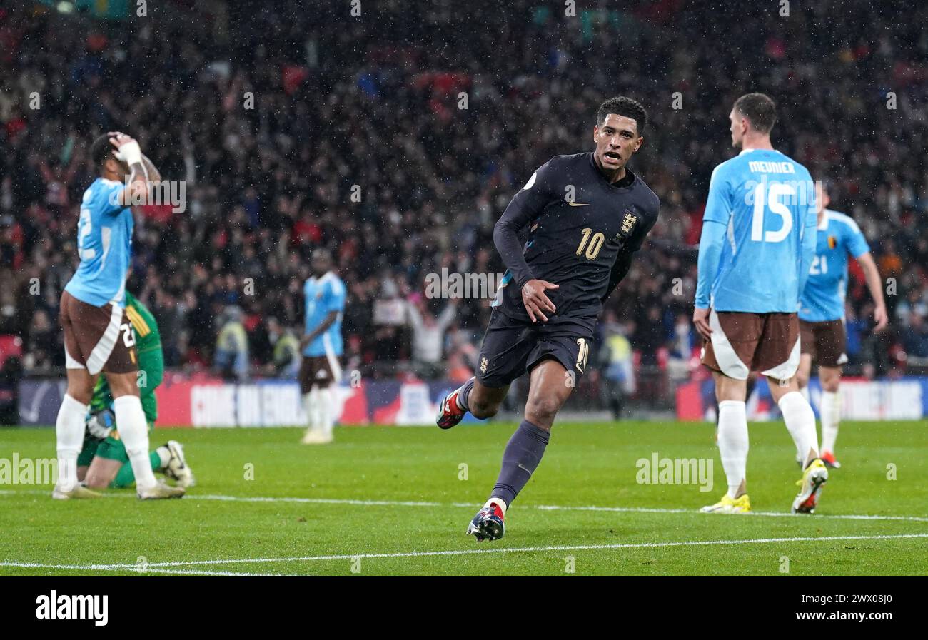 England's Jude Bellingham celebrates scoring their side's second goal ...