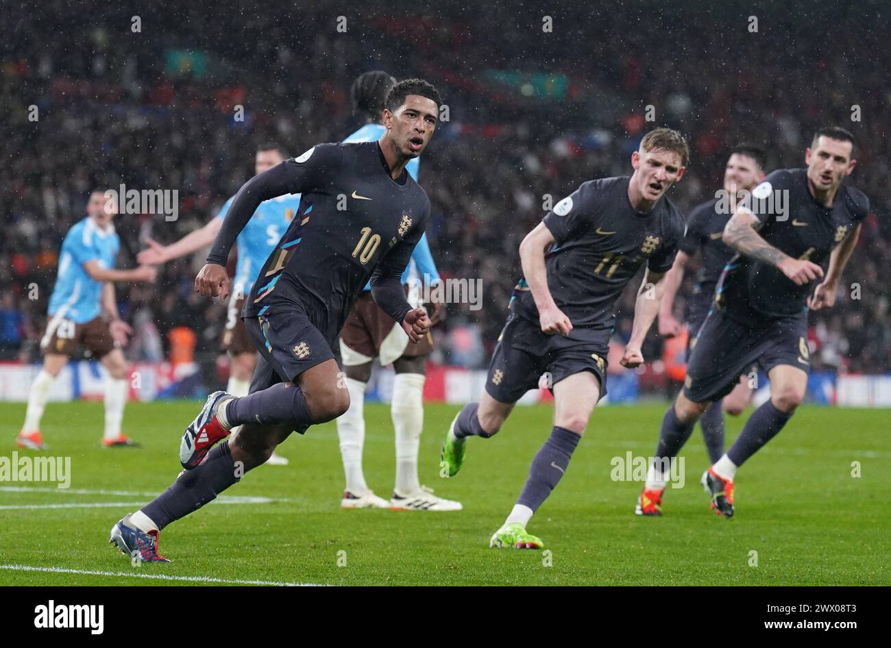 England's Jude Bellingham celebrates scoring their side's second goal ...