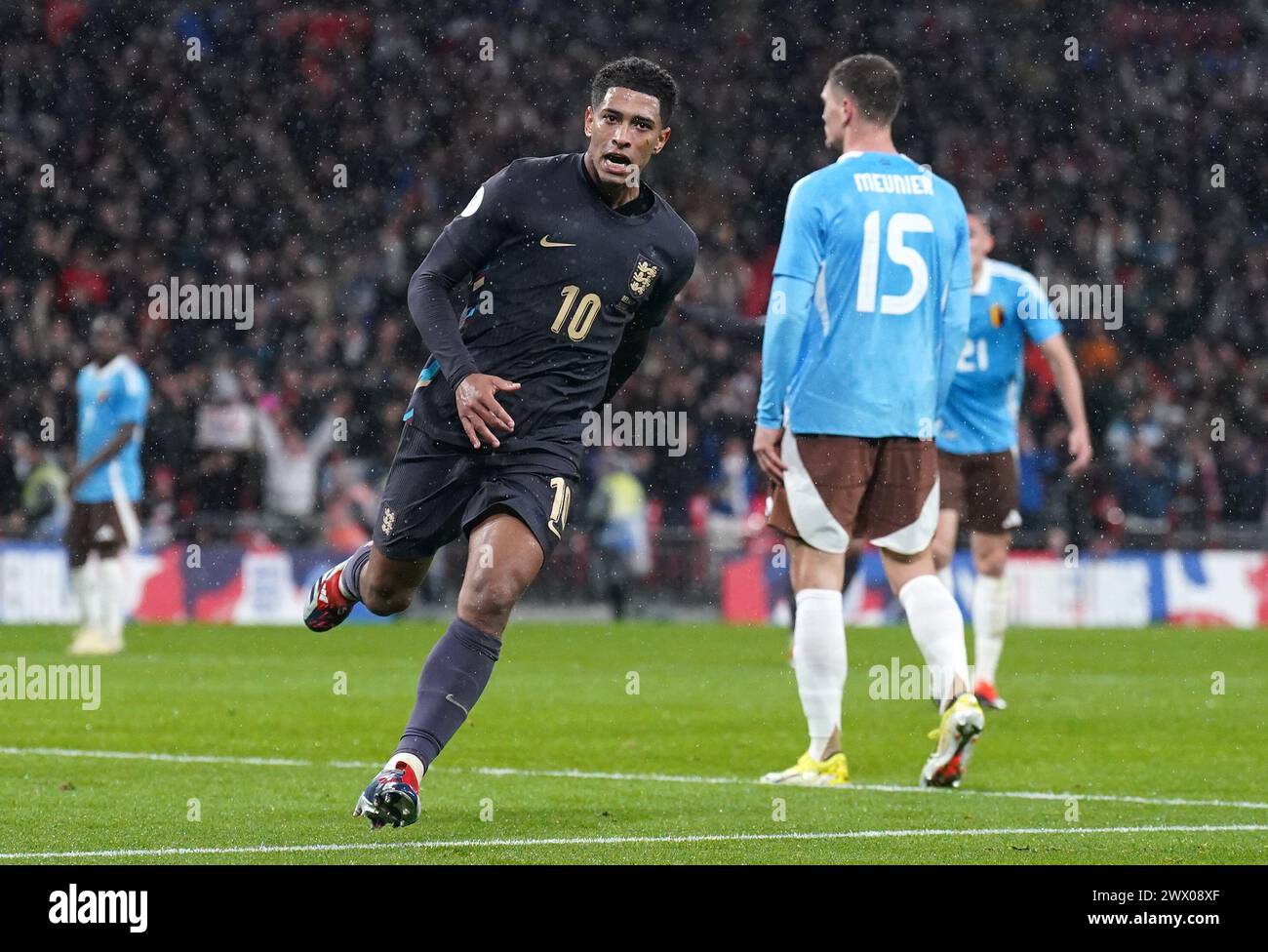 England's Jude Bellingham celebrates scoring their side's second goal ...