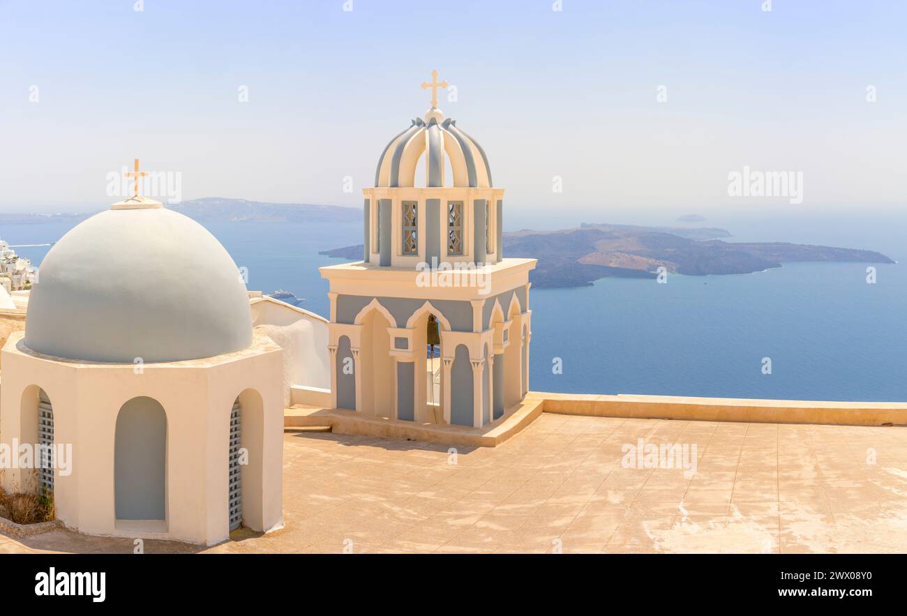 The iconic domes on the Greek island of Santorini look over the central ...