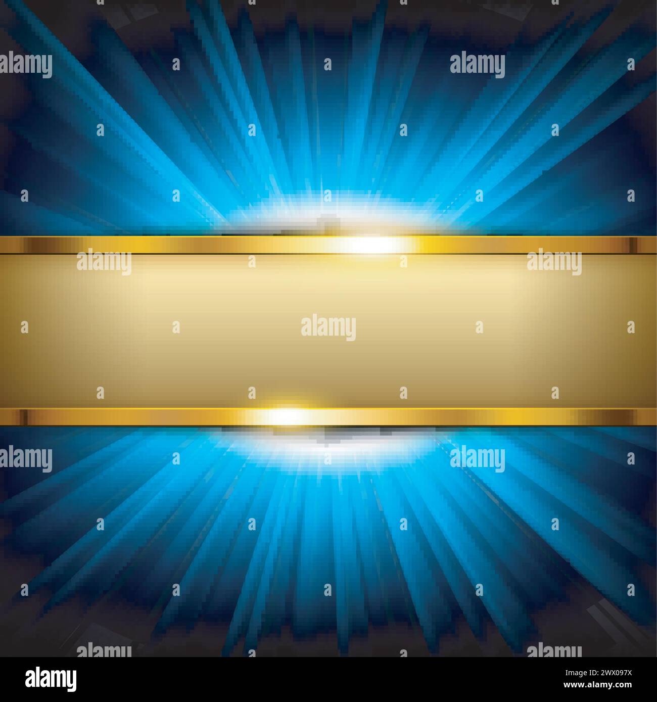 Metallic Gold Banner with Text Space on Blue Light Illuminated, Vector ...