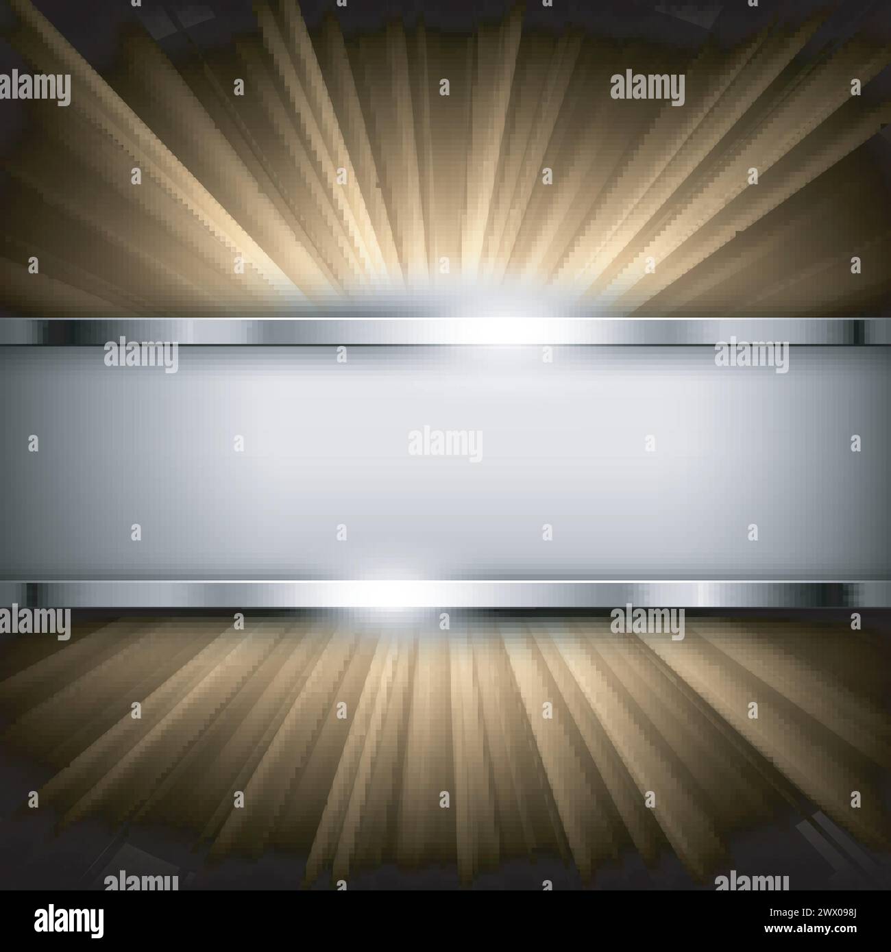 Metallic Chrome Banner with Text Space on Gold Light Illuminated ...