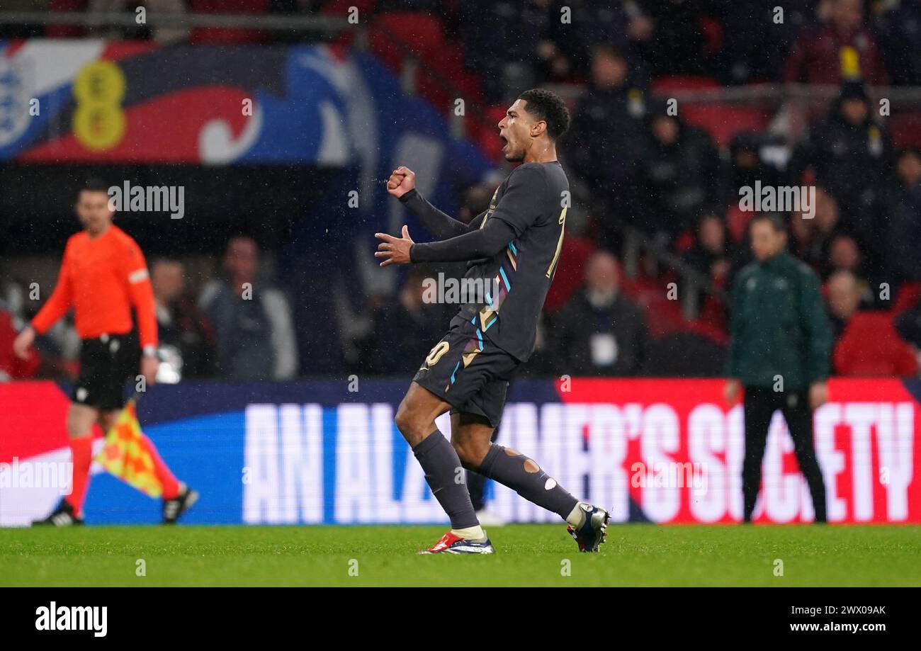 England's Jude Bellingham celebrates scoring their side's second goal ...