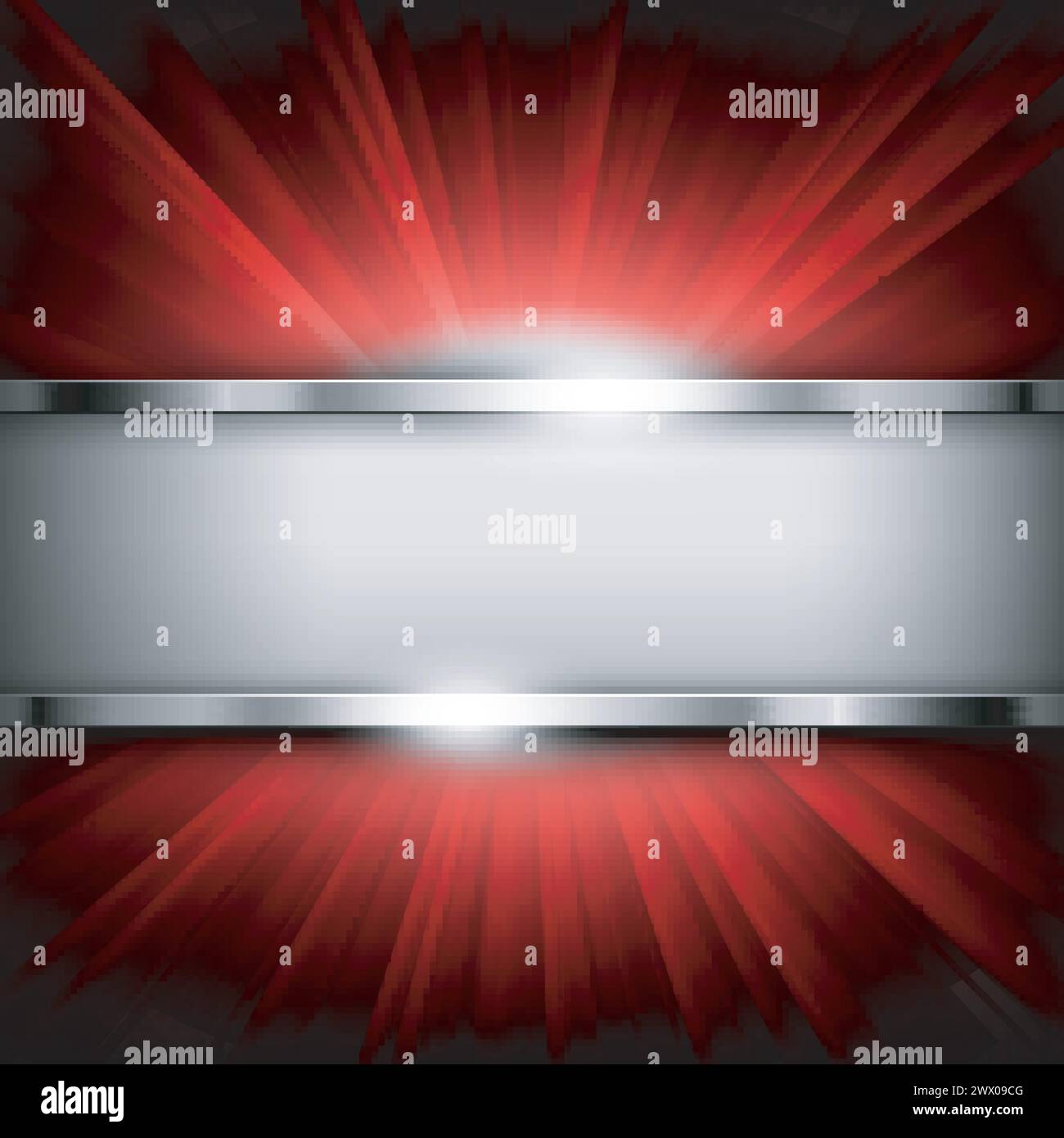 Metallic Chrome Banner with Text Space on Red Light Illuminated, Vector ...