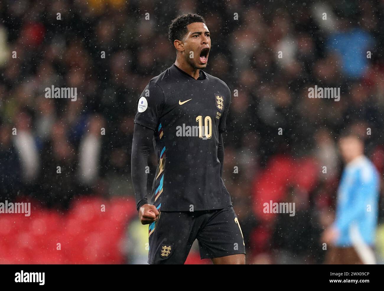 England's Jude Bellingham celebrates scoring their side's second goal ...