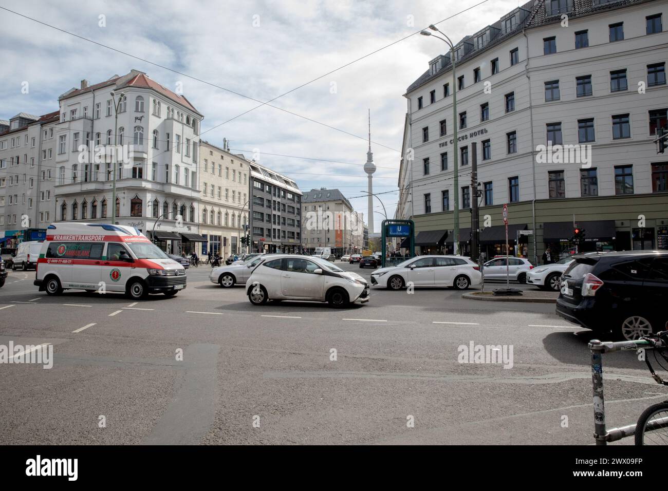 March 26, 2024, Berlin, Germany - The traffic-laden Rosenthaler Platz ...