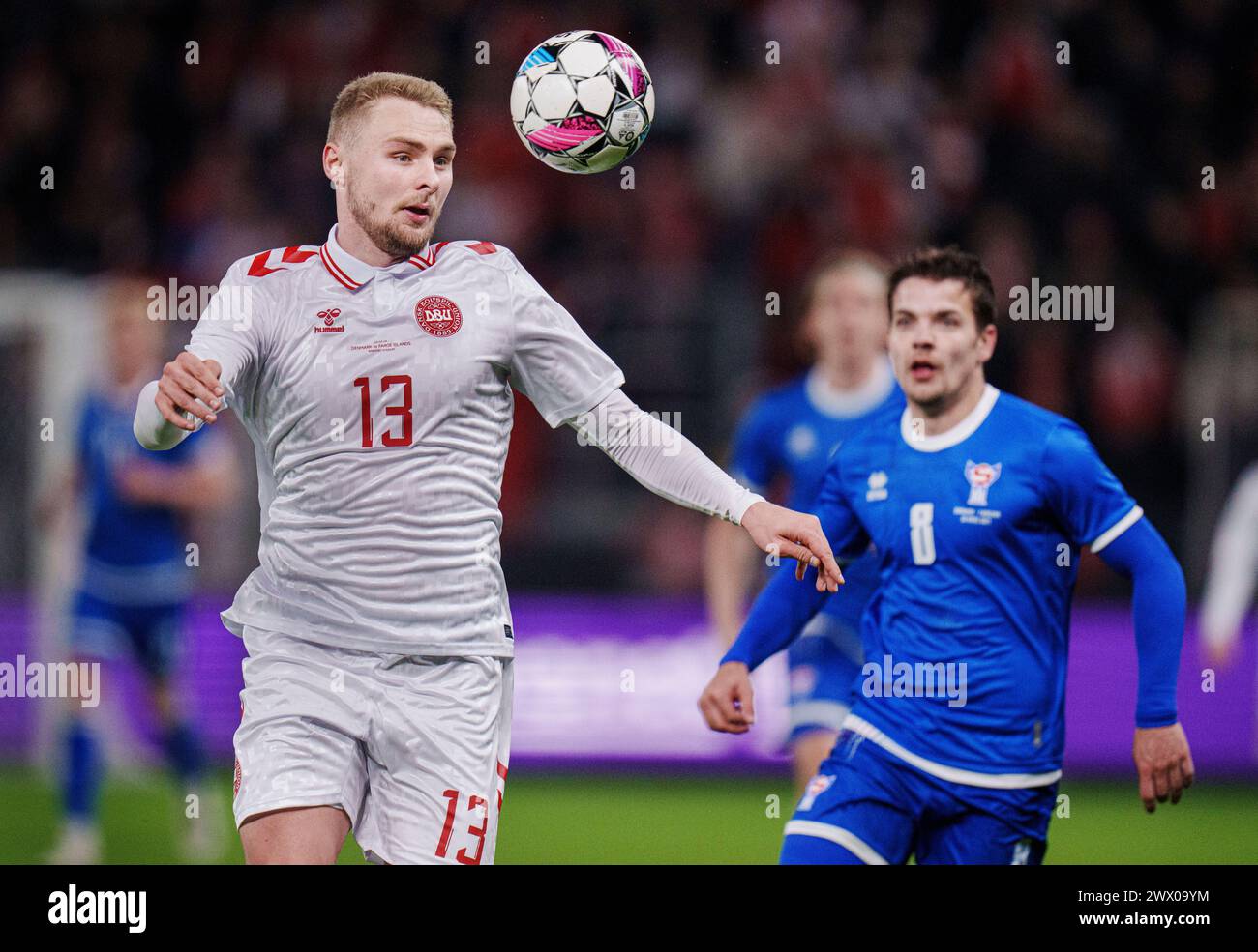 Denmark's Victor Nelsson and the Faroe Islands' Brandur Hendriksson ...