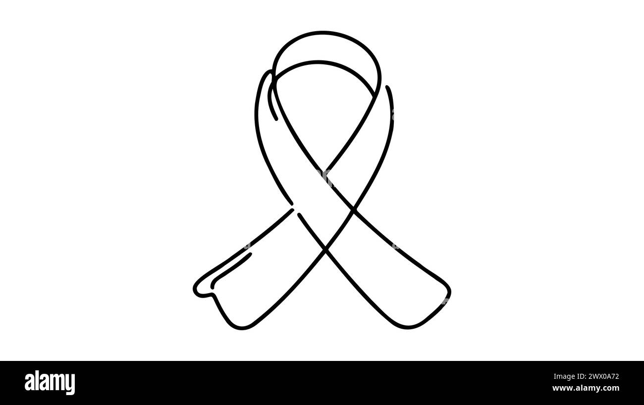 Single continuous line drawing of a awareness ribbon. One continuous ...